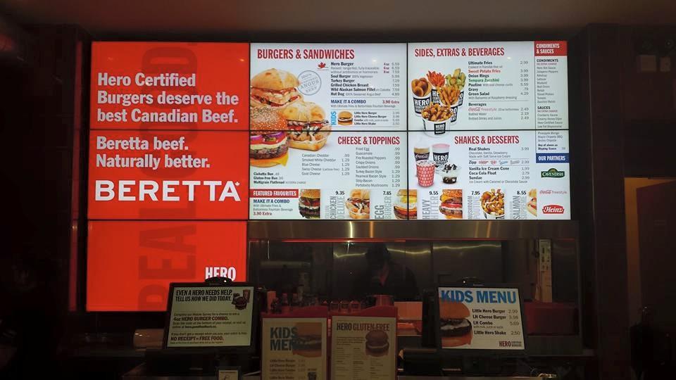 Menu at Hero Certified Burgers restaurant, Toronto, Queen St E