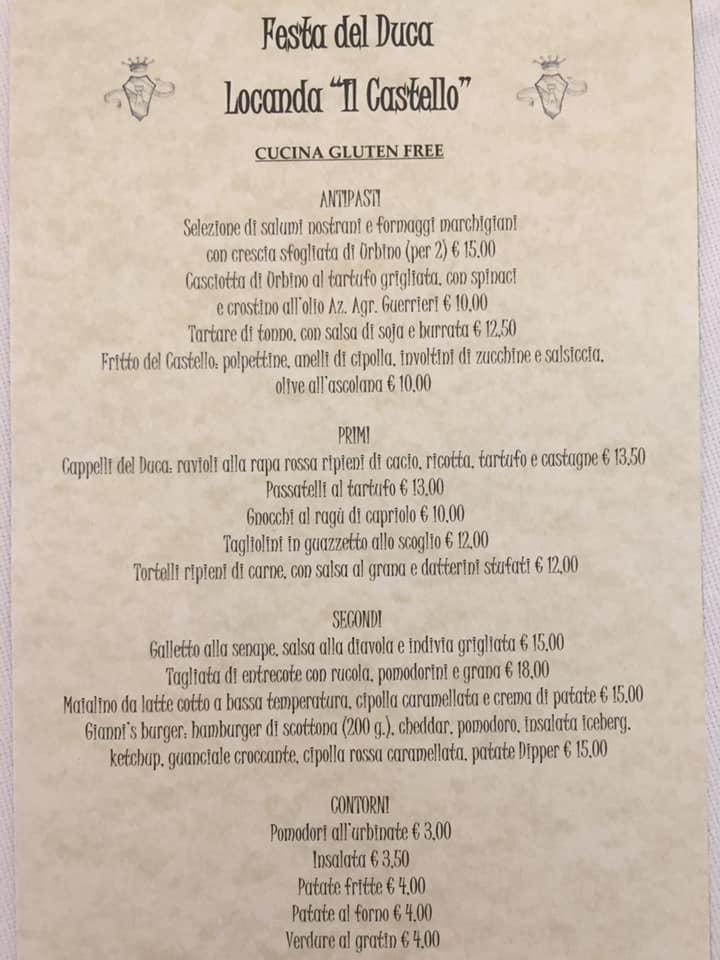 Menu da Ristorante Il Castello, Urbino