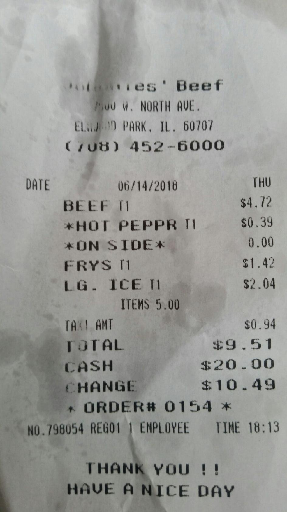 Menu at Johnnie's Beef restaurant, Elmwood Park, W North Ave
