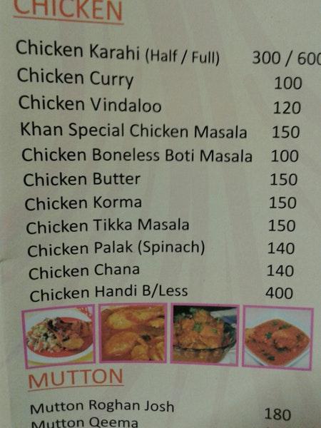 Menu at Khan restaurant, Bangkok, 62/2 ซอย เจริญกรุง 45