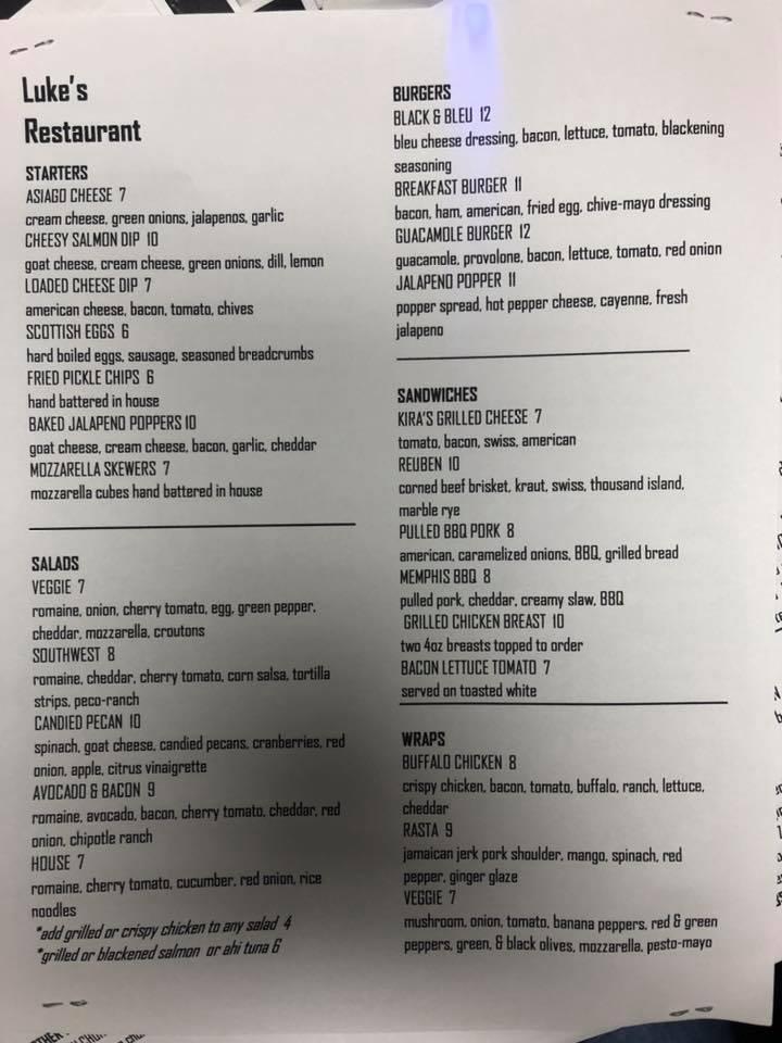 Menu at Kira’s Flipside Grill restaurant, Bluffton