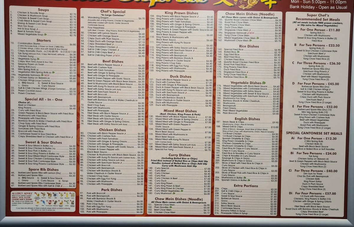 Menu at Oriental Express restaurant, Walsall