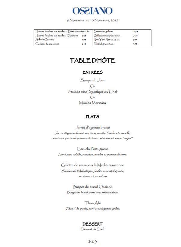 Menu au Aya Lebanese restaurant, Kirkland