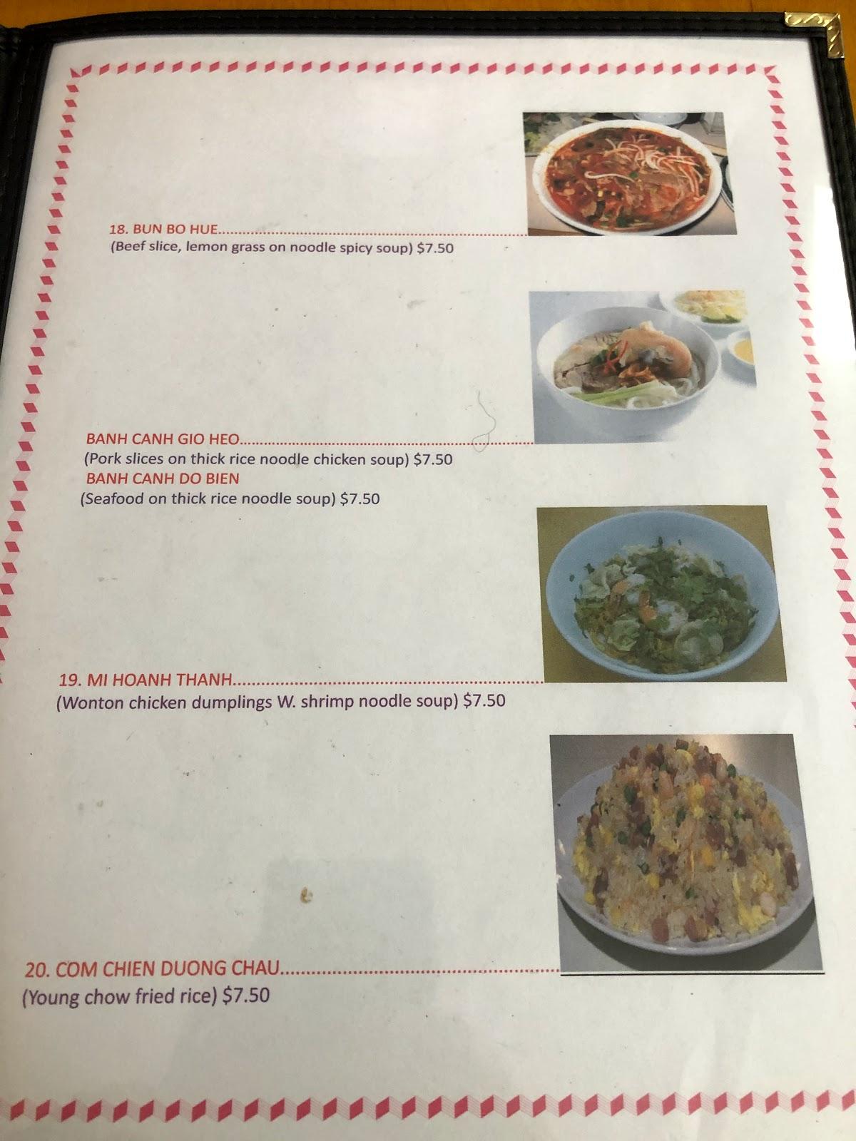 Menu at Pho Hong Thom restaurant, Bridgeport
