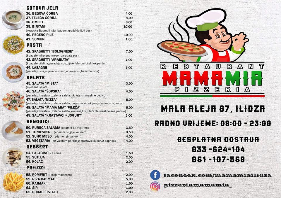 Speisekarte von Pizzeria MAMA MIA, Ilidža