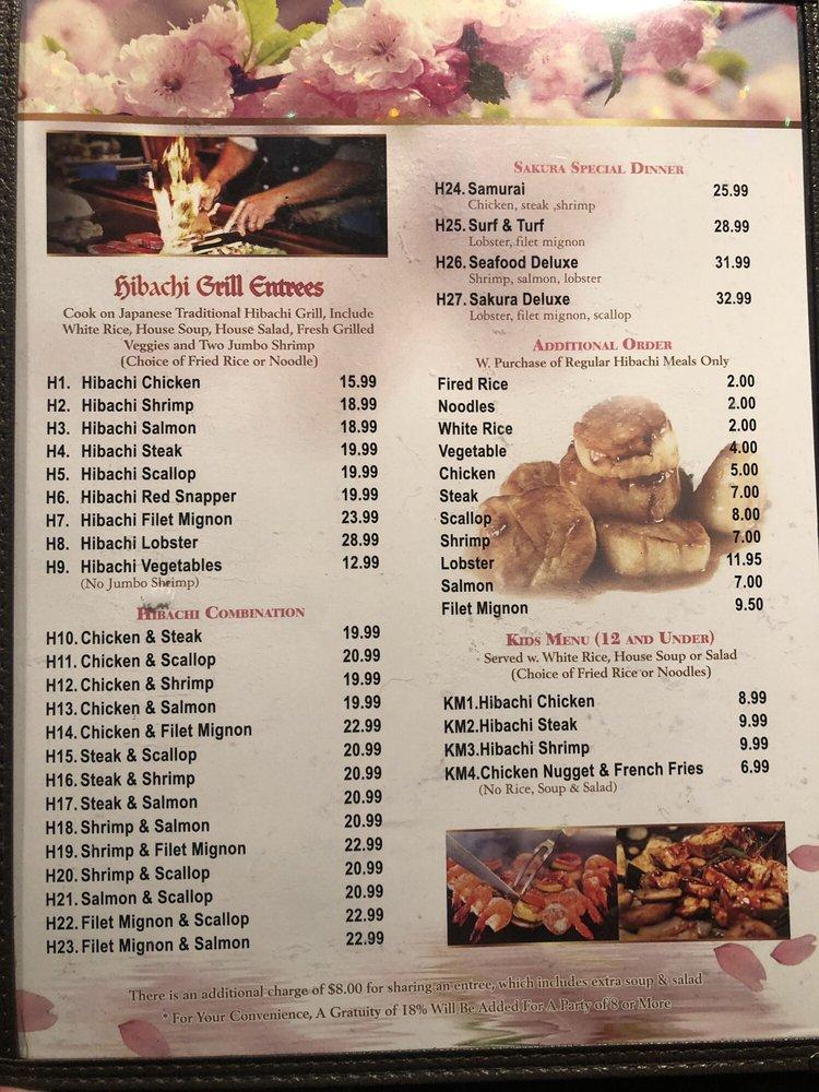Menu at Sakura Hibachi restaurant, Nitro