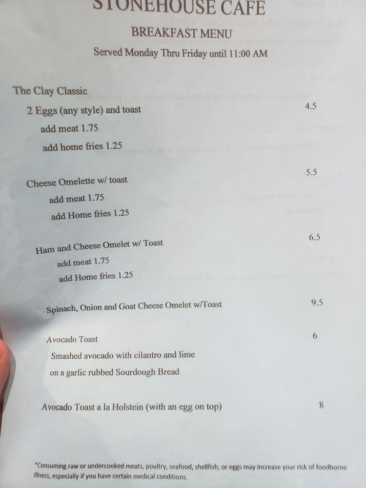 Menu at Stonehouse Cafe, Ephrata Township