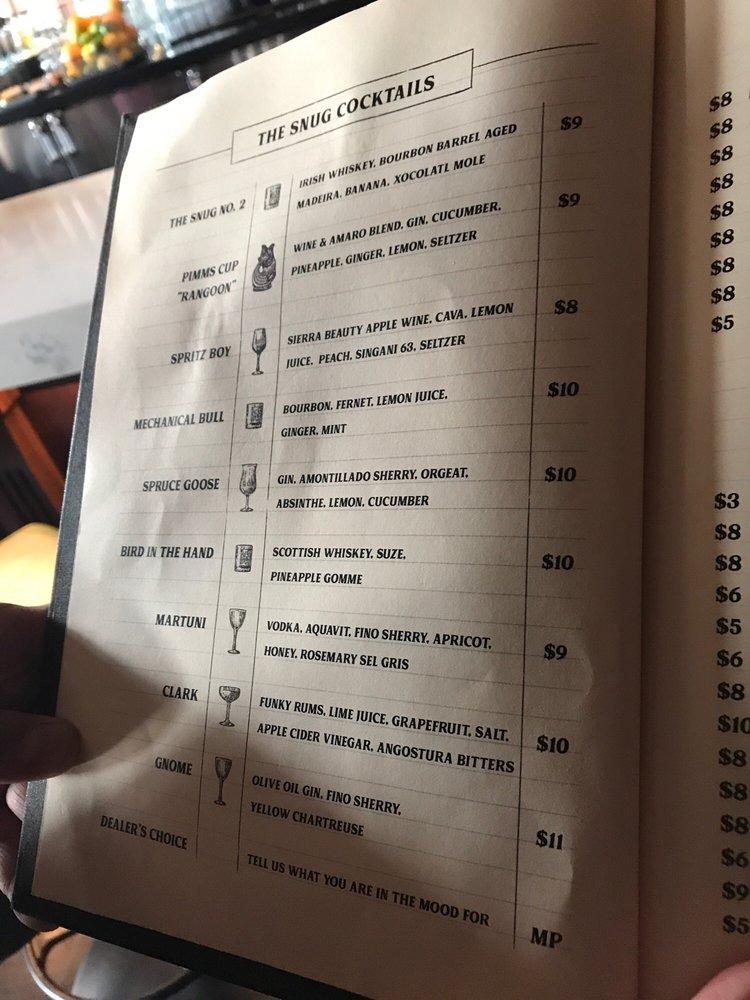 Carta del pub y bar The Snug, Sacramento