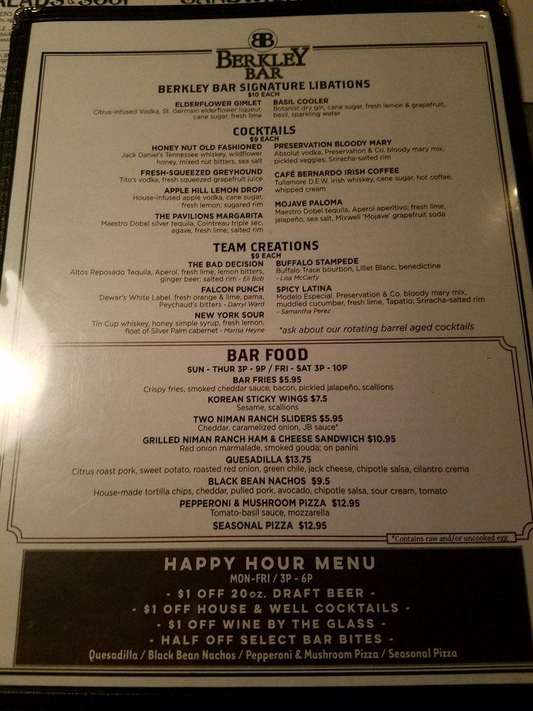 Menu at Berkley Bar, Sacramento