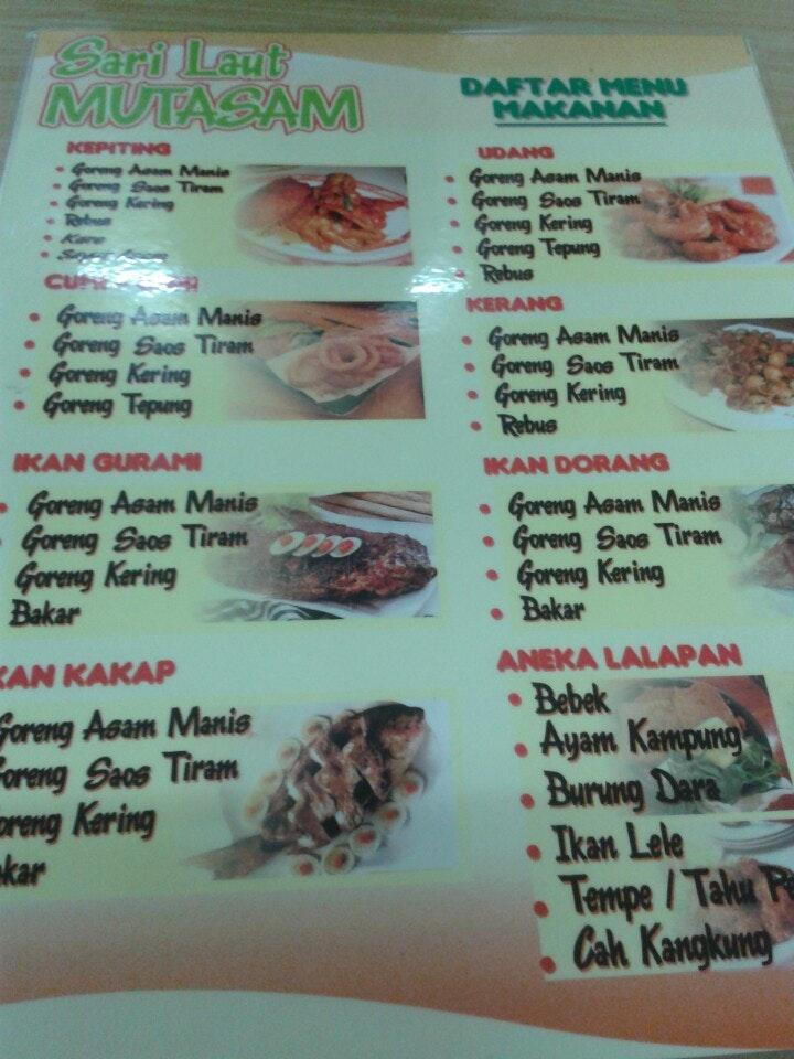 Menu at Depot mutasam sari laut restaurant, Malang