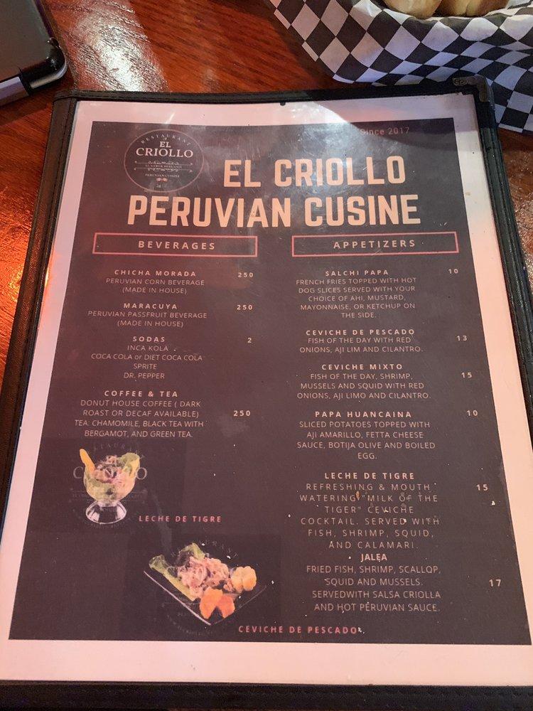 Menu at El Criollo Peruvian Cuisine restaurant, City of Industry