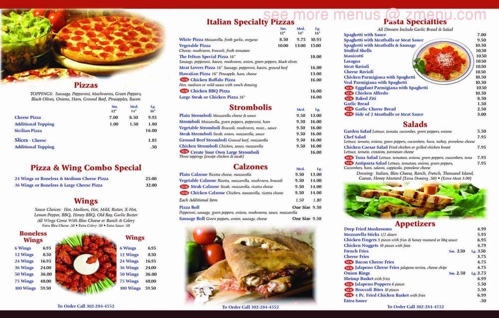 Menu at Felton Pizza pizzeria, Felton