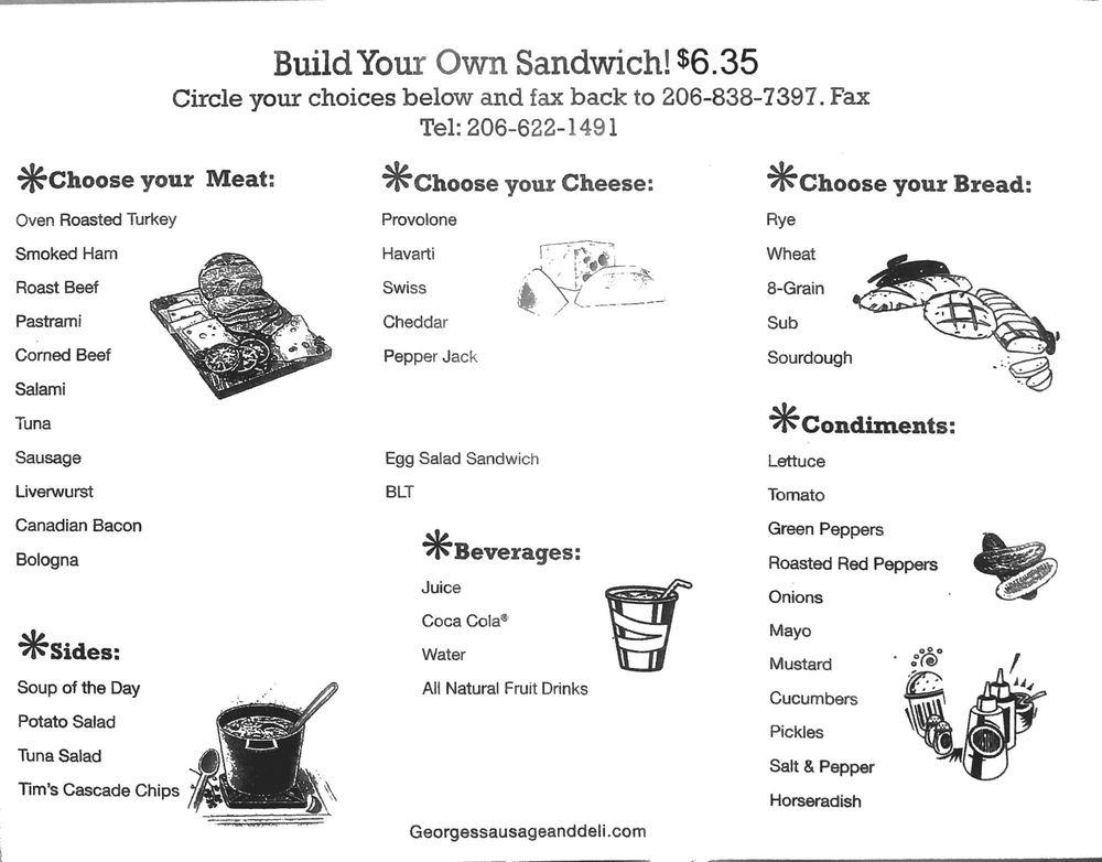 Menu at George's Sausage and Delicatessen restaurant, Seattle