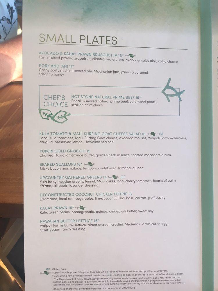 Menu at Mauka Makai restaurant, Lahaina