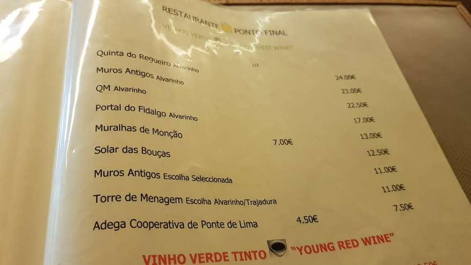 Menu em Ponto Final restaurante, Almada
