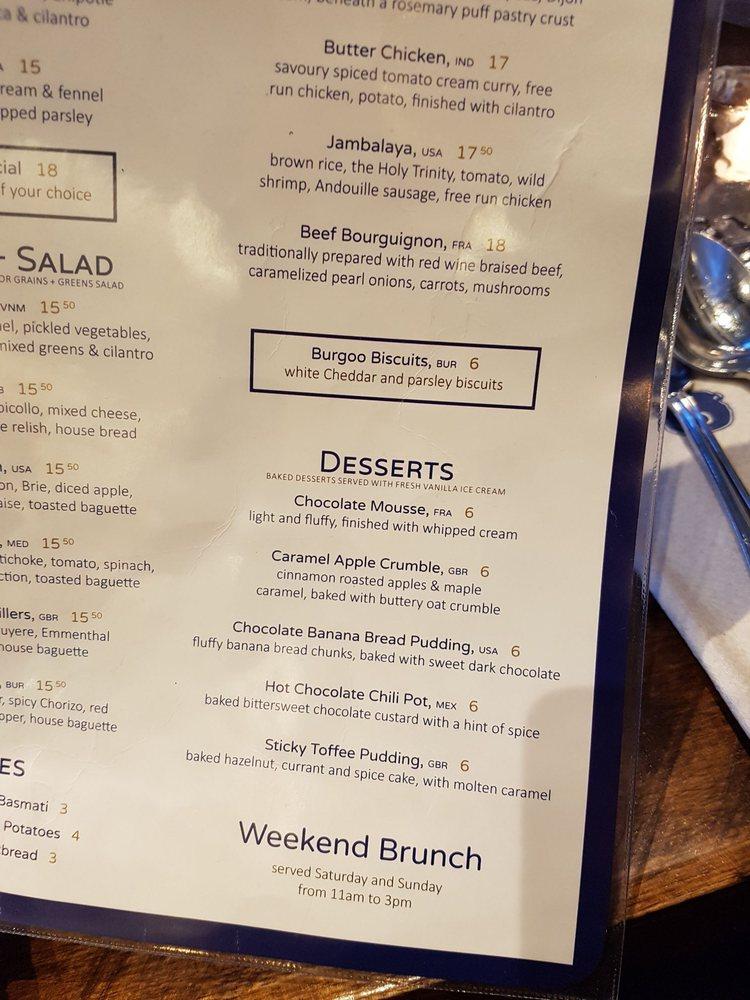 Menu at Burgoo pub & bar, Vancouver, 101-1100 Burrard St