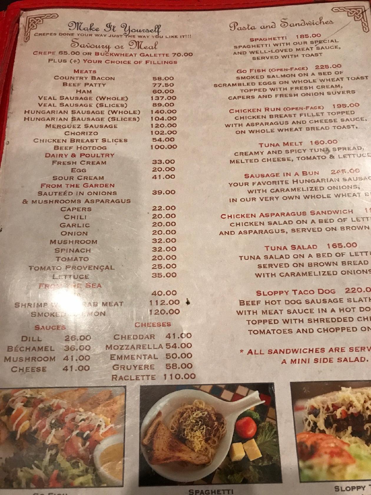 Menu at Café Breton cafe, Muntinlupa