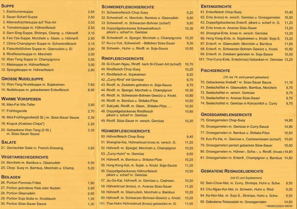 Menu at China-Restaurant Man-Far, Berlin