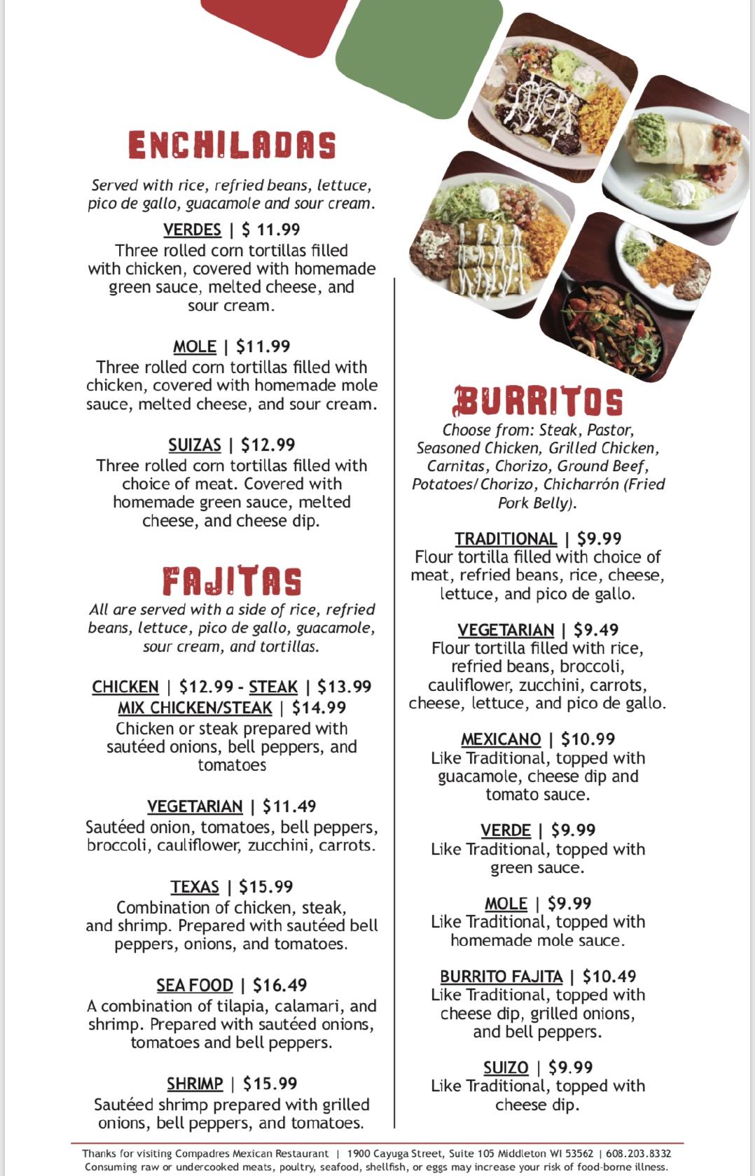 Menu at Compadres Mexican Restaurant, Middleton