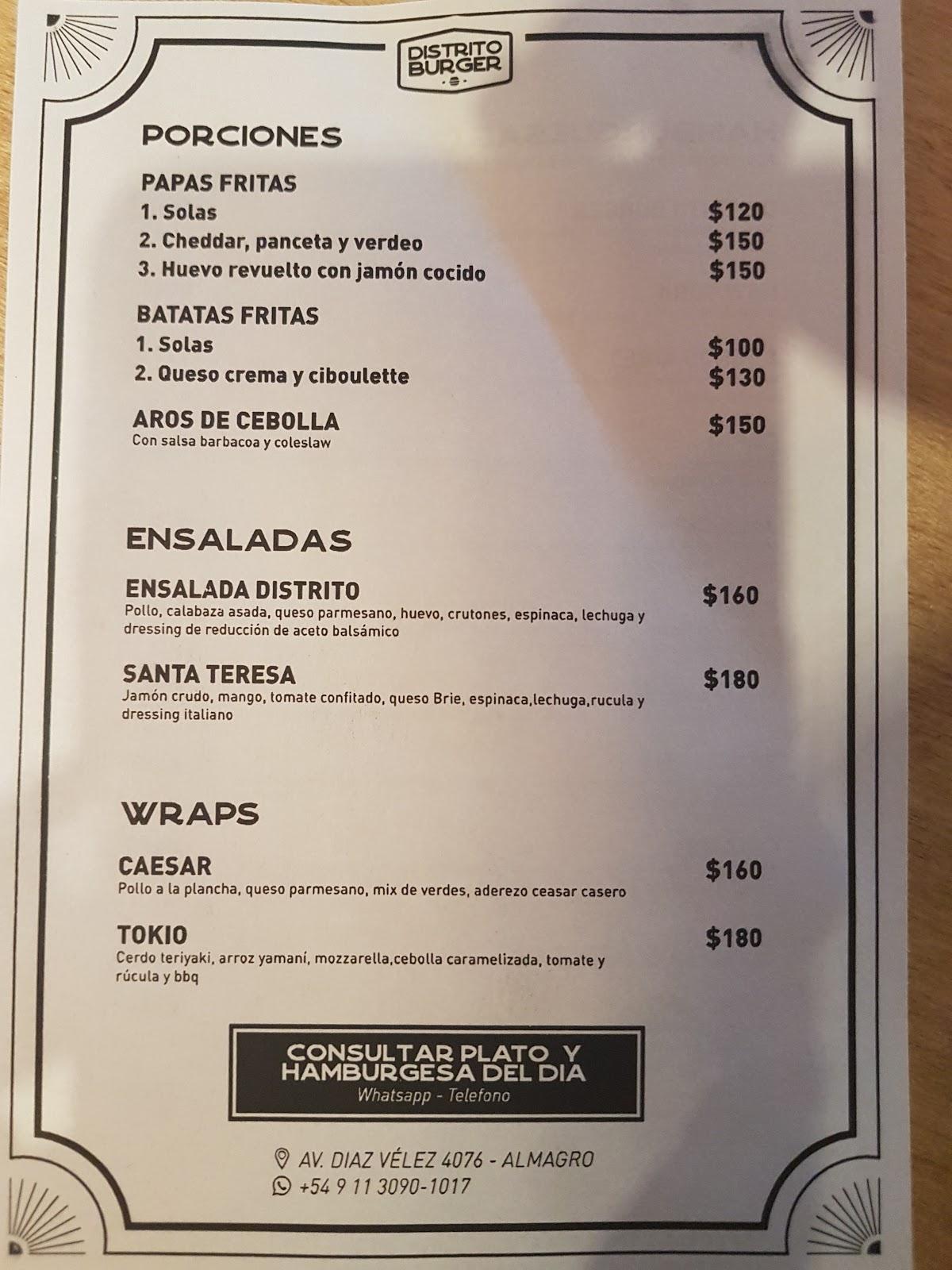 Menu at Distrito Burger restaurant, Buenos Aires, Av. Díaz Vélez 4076
