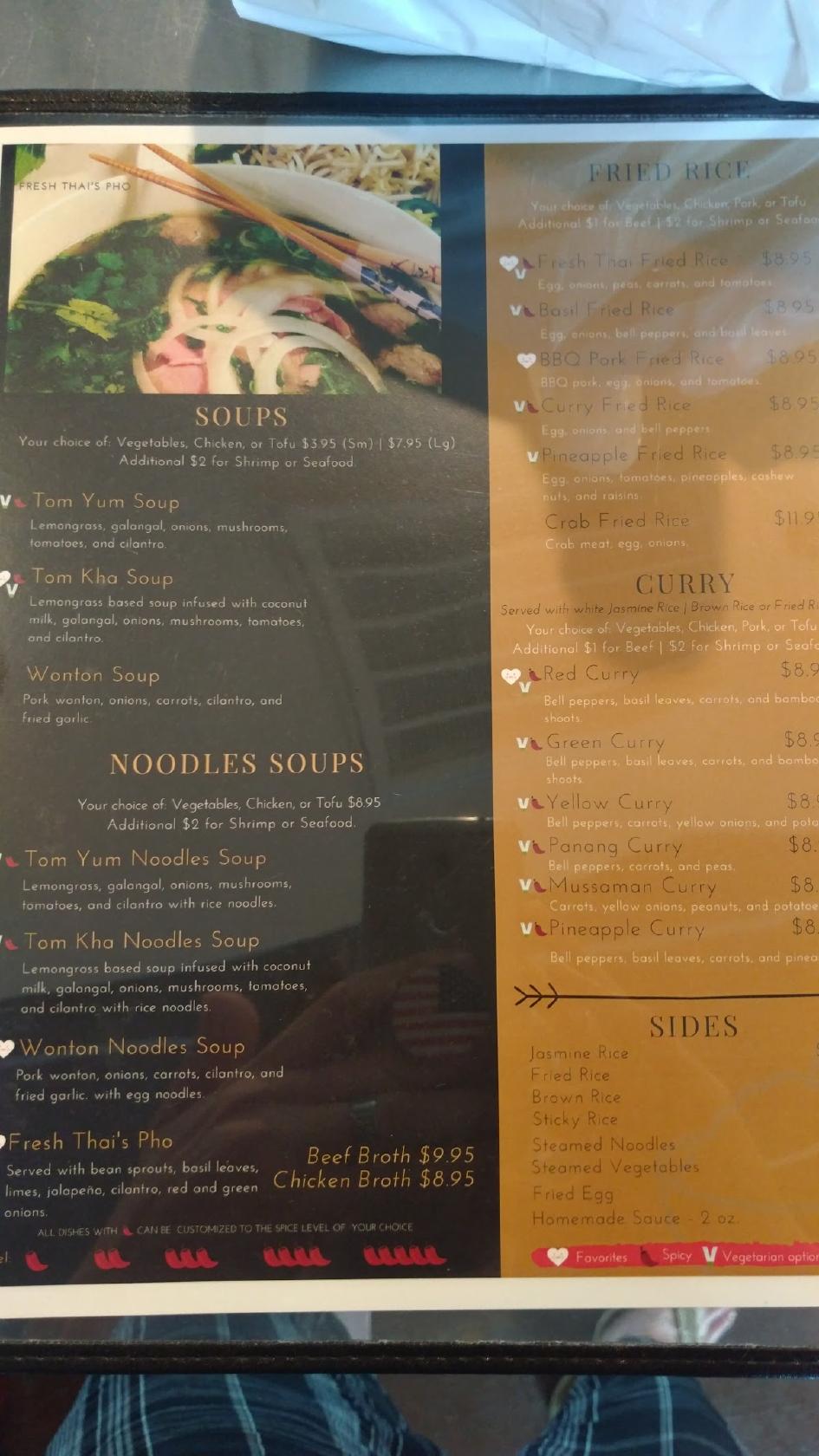 Menu at Fresh Thai restaurant, Little Elm
