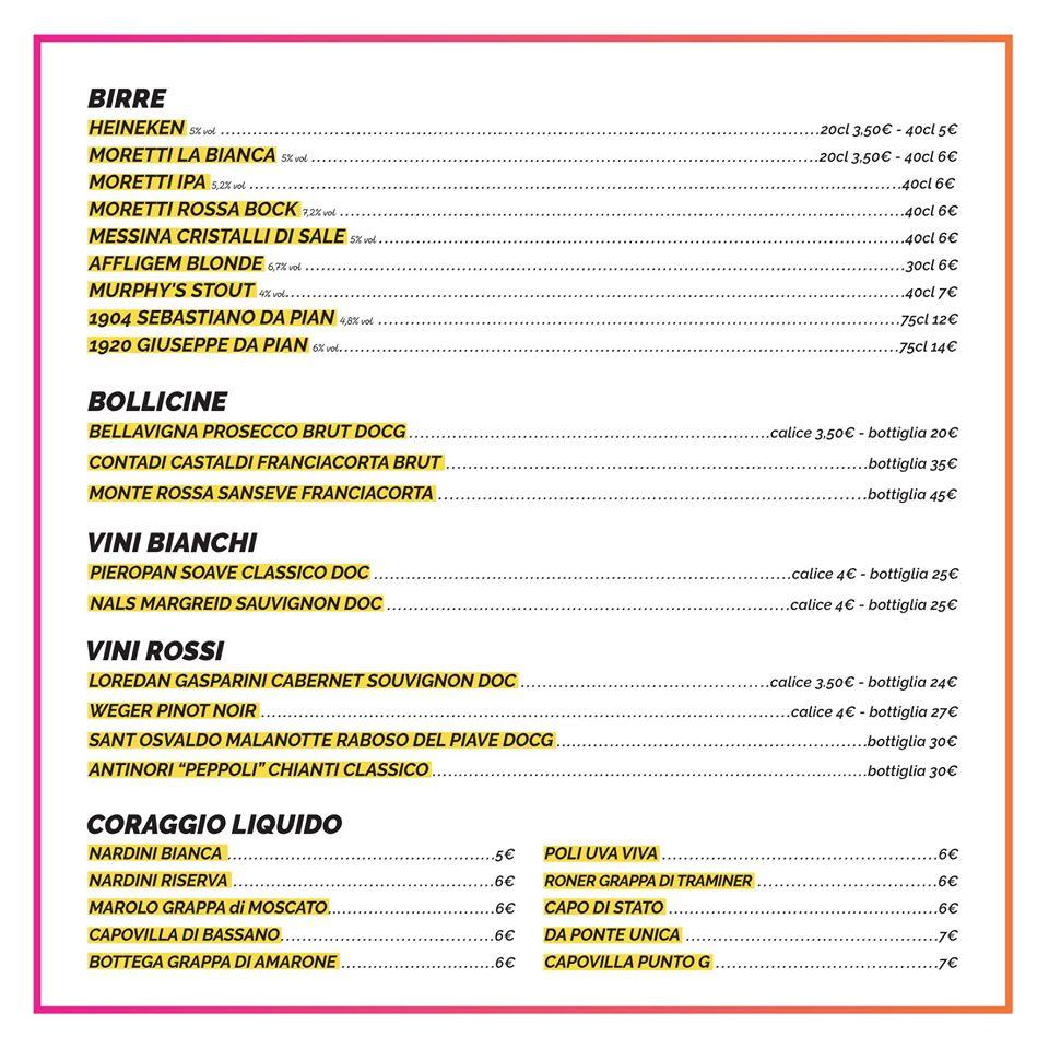 Menu at Home Rock Bar, Treviso