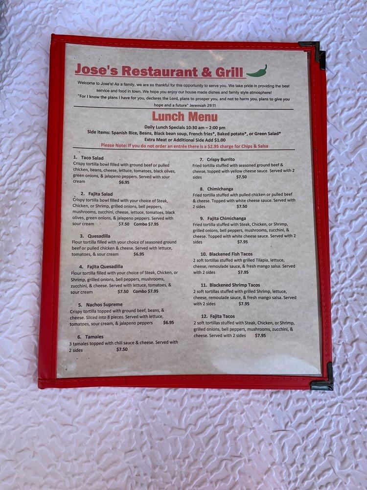 Menu at Joses Restaurant & Grill, Magee
