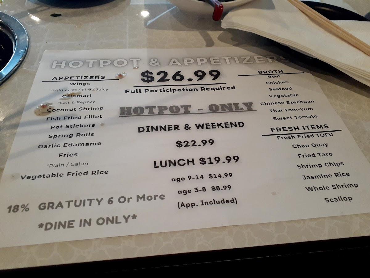 Menu at JuicyPot restaurant, Orlando