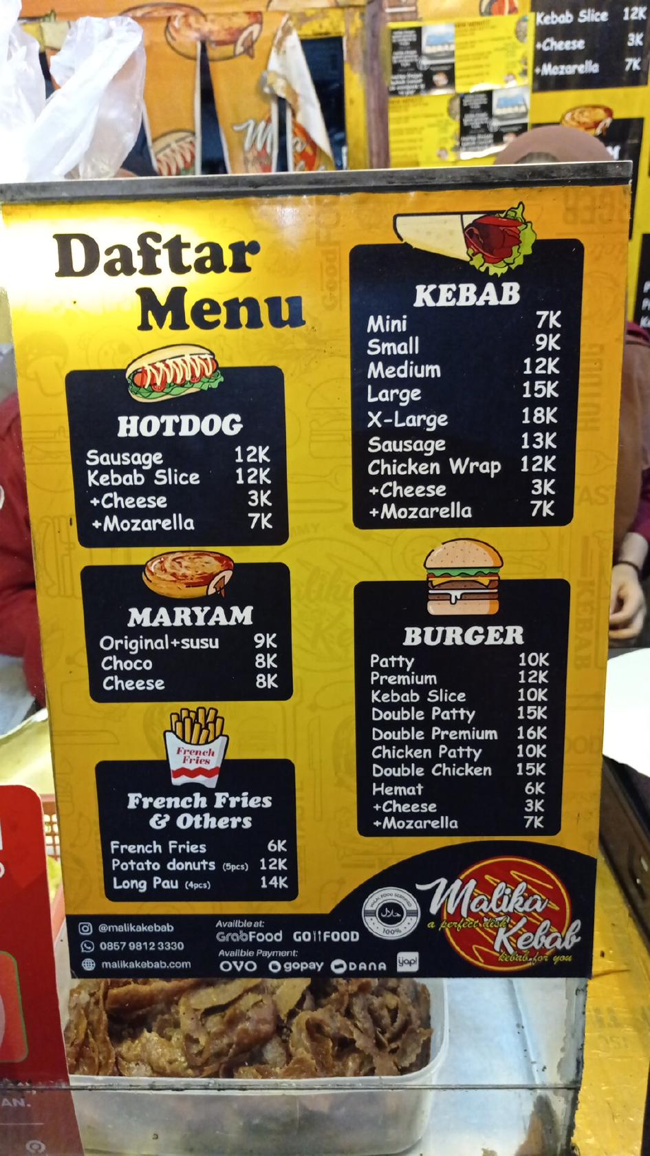 Menu at Malika Kebab, South Tangerang