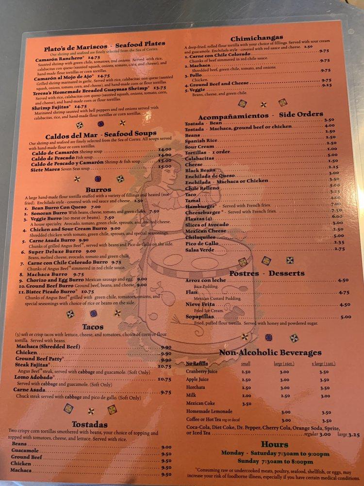 Menu at Mosaic Cafe Dos, Tucson, N La Cholla Blvd # 108