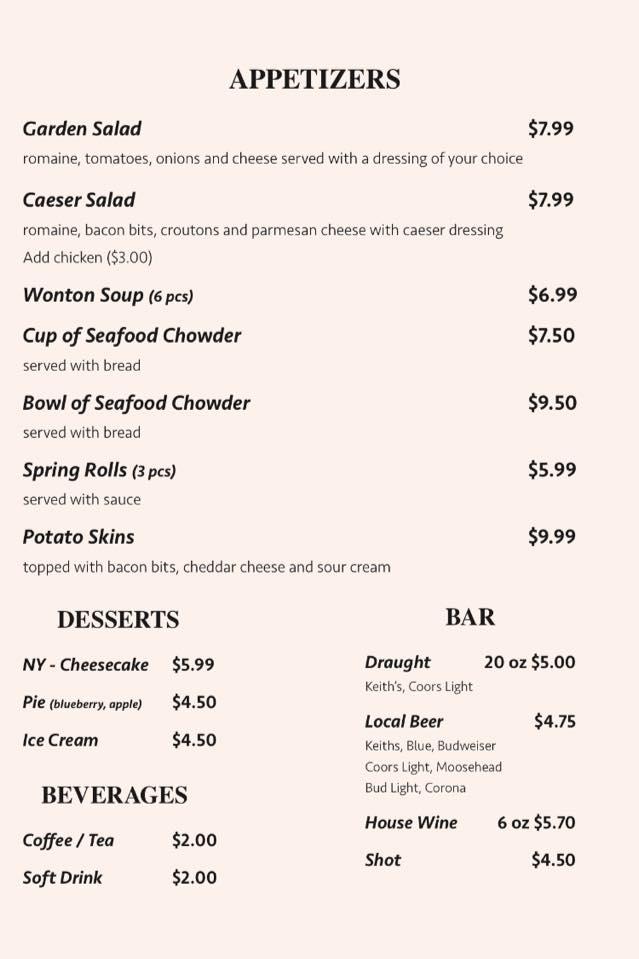 Menu at 50 North restaurant, Bridgewater