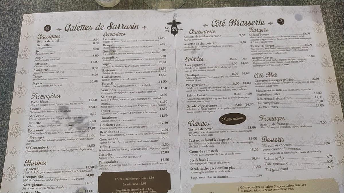Menu at TY BREIZH restaurant, Châtelaillon-Plage