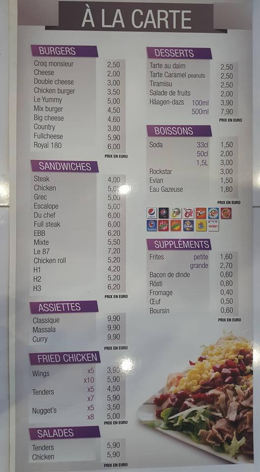 Menu au Yummy restaurant, Limoges, 28 Rue Montmailler