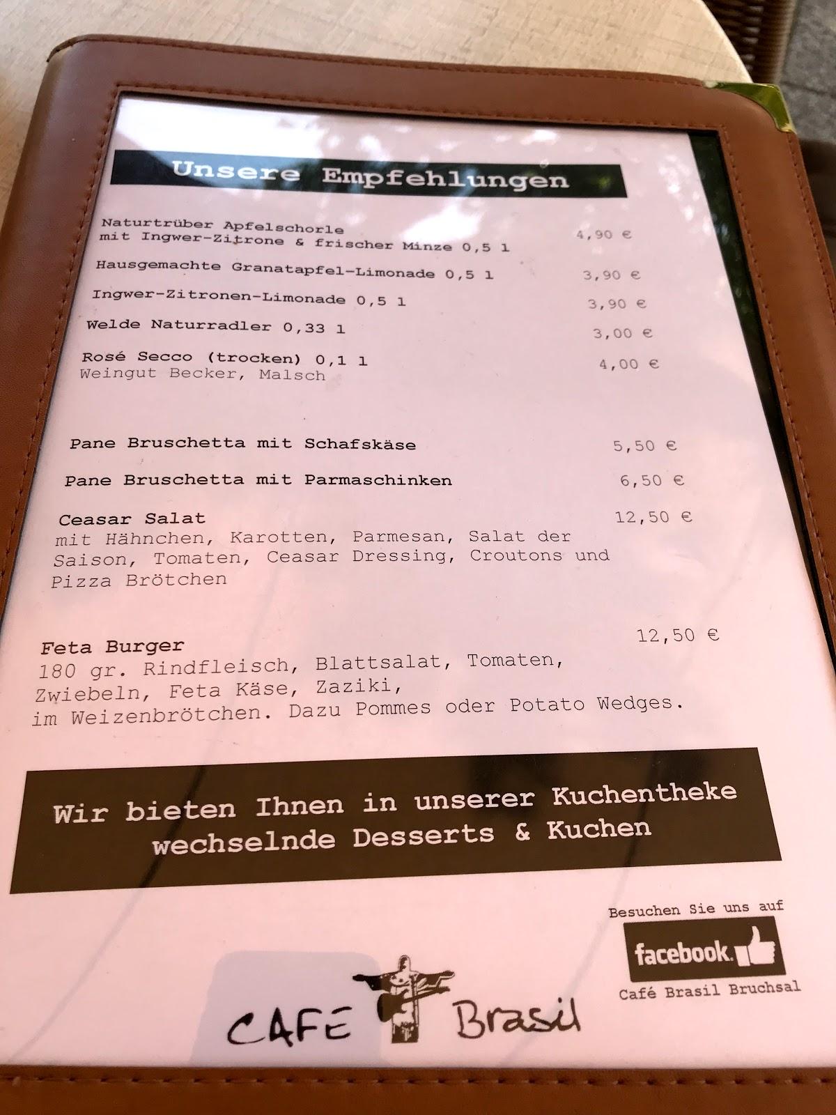 Speisekarte von Café Brasil pub & Bar, Bruchsal, Bahnhofpl. 4