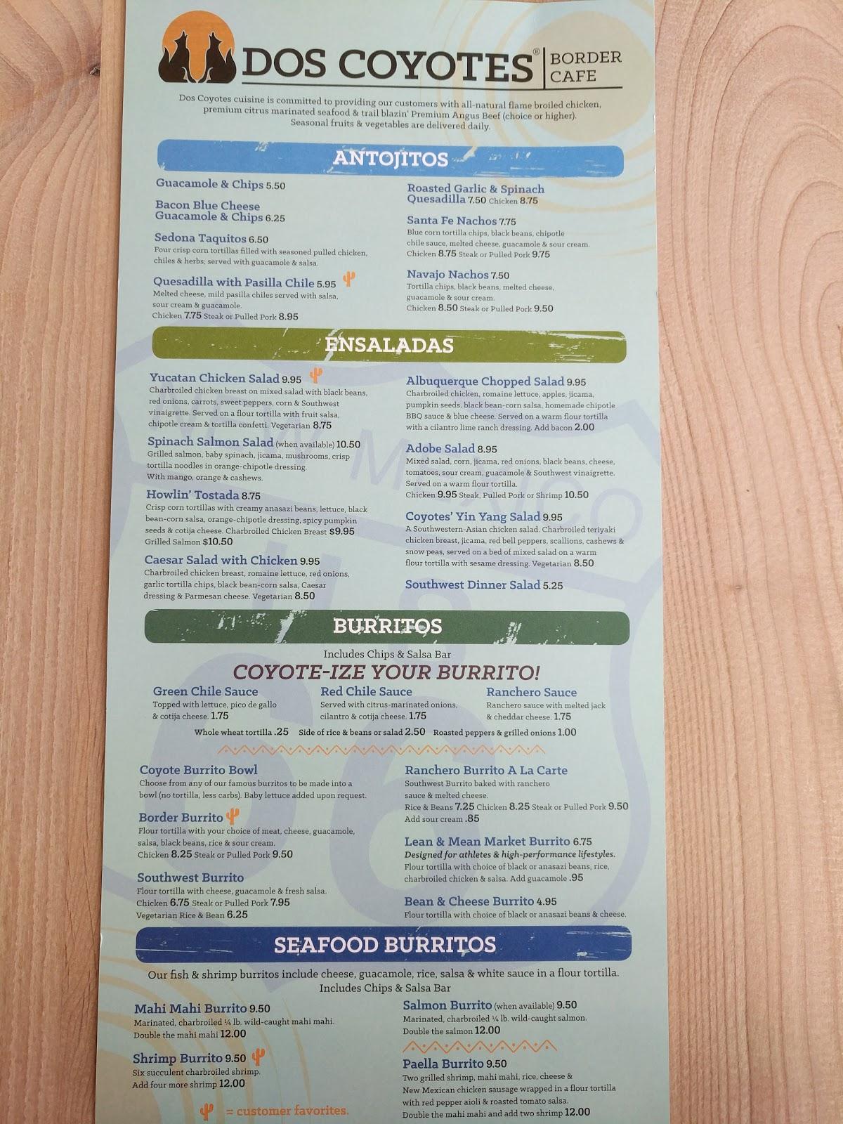 Menu at Dos Coyotes Border Cafe, Folsom