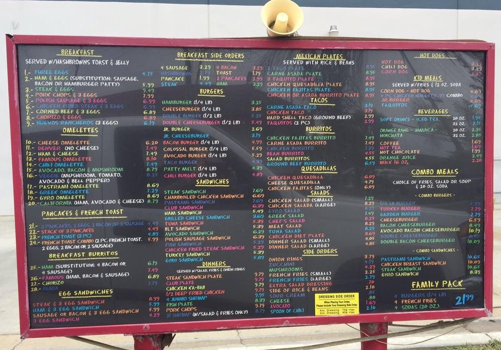 Menu at Famous Burgers fast food, Brea, W Imperial Hwy