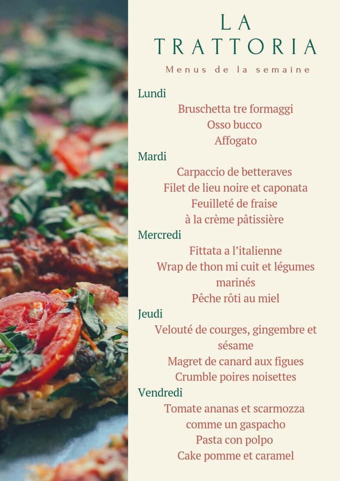 Menu at La Trattoria restaurant, Dax