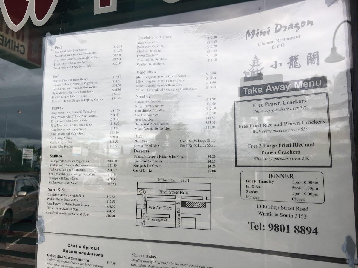 Menu at Mini Dragon Chinese Restaurant, Wantirna South