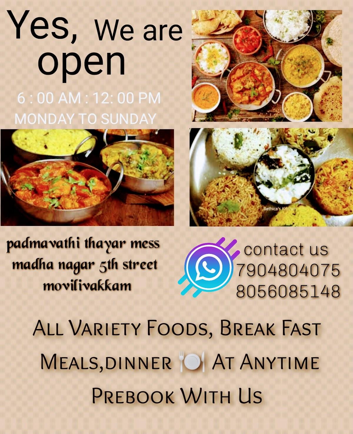 Menu at Padmavathi Thayar Mess, Chennai