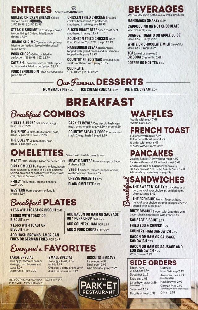 Menu at Park-Et Restaurant, Perryville