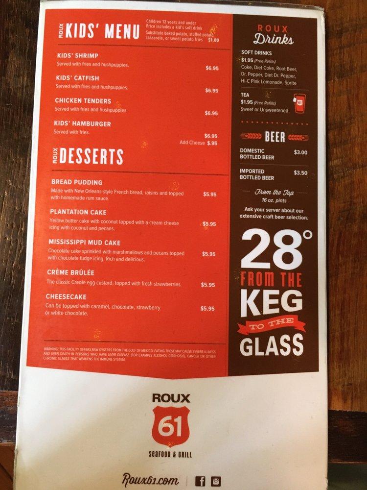 Menu at Roux 61 Seafood & Grill restaurant, Baton Rouge