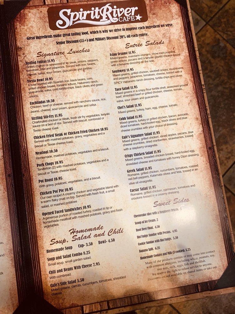 Menu at Spirit River Café cafe, Apple Valley