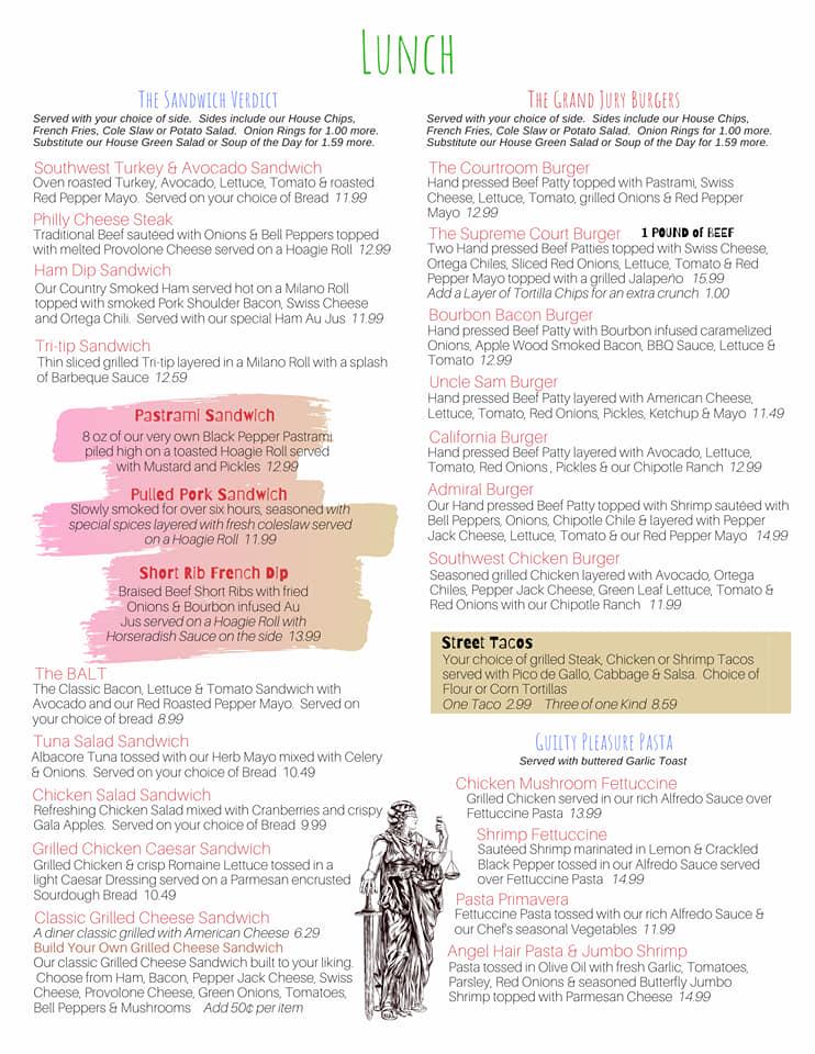 Menu at The Courtroom Restaurant, El Centro