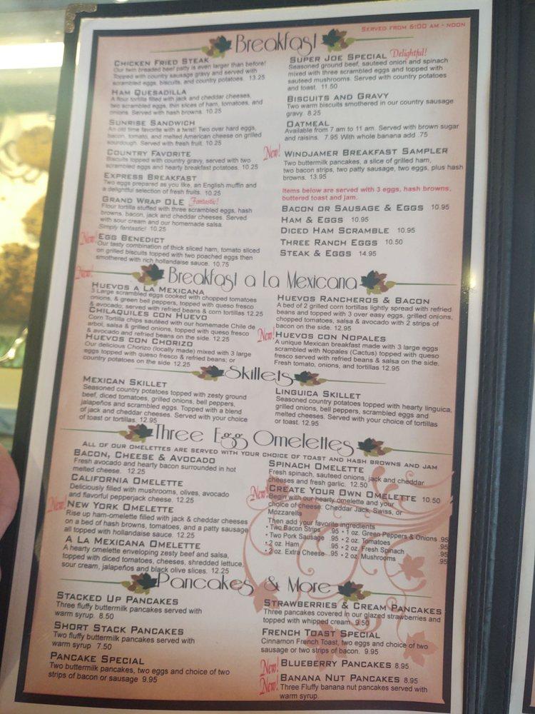 Menu at The Windmill Restaurant, Soledad