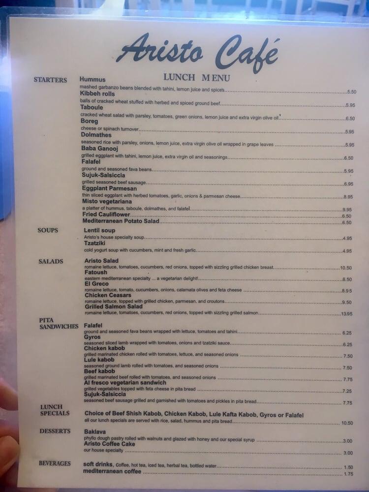 Menu at Aristo Cafe, Torrance