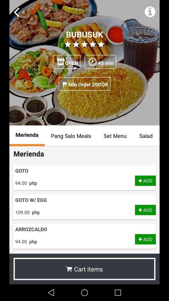 Menu at Bubusuk restaurant, City of Balanga