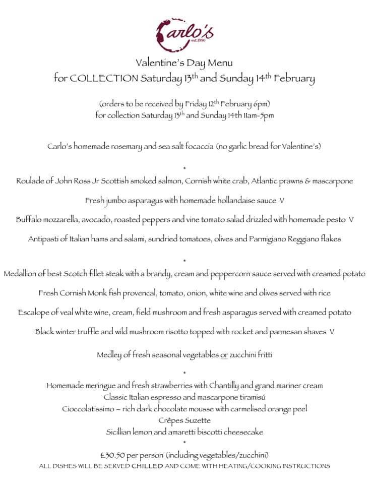 Menu at Carlo's Trattoria restaurant, Guildford, Shere Rd