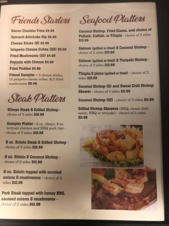 Menu at Friend's Diner restaurant, Whiteland