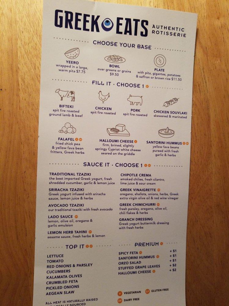 Menu at Greek Eats Authentic Rotisserie restaurant, Brick