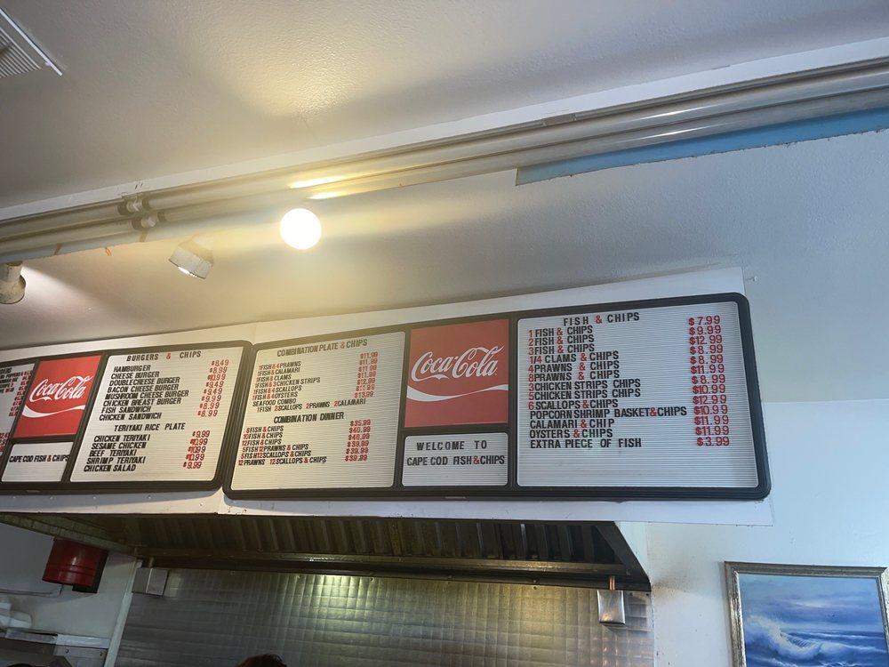 Menu at Cape Cod Fish & Chips restaurant, Sacramento